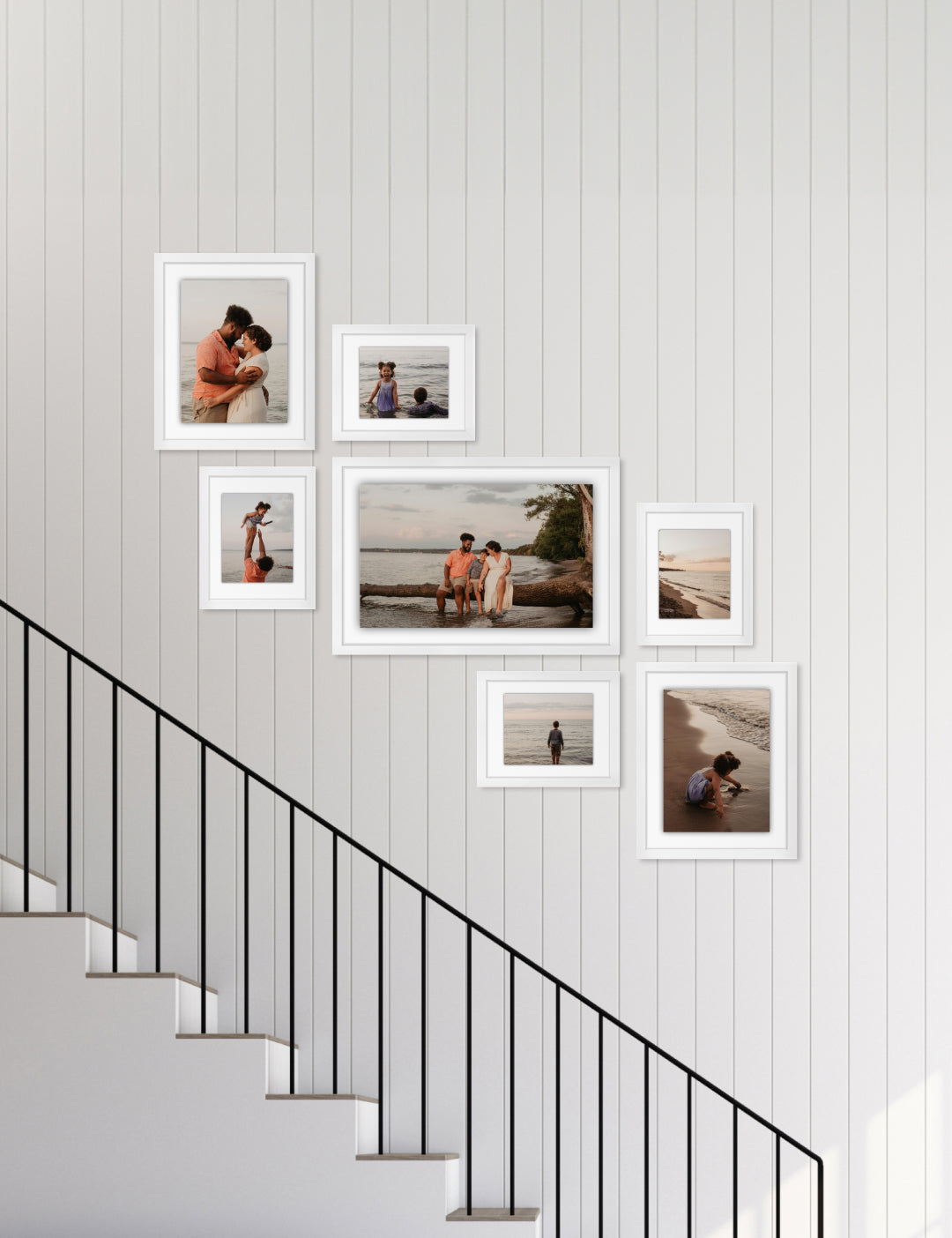Custom Staircase Gallery Wall - 6 White Framed Photos - by Bobby Berk – Frameology