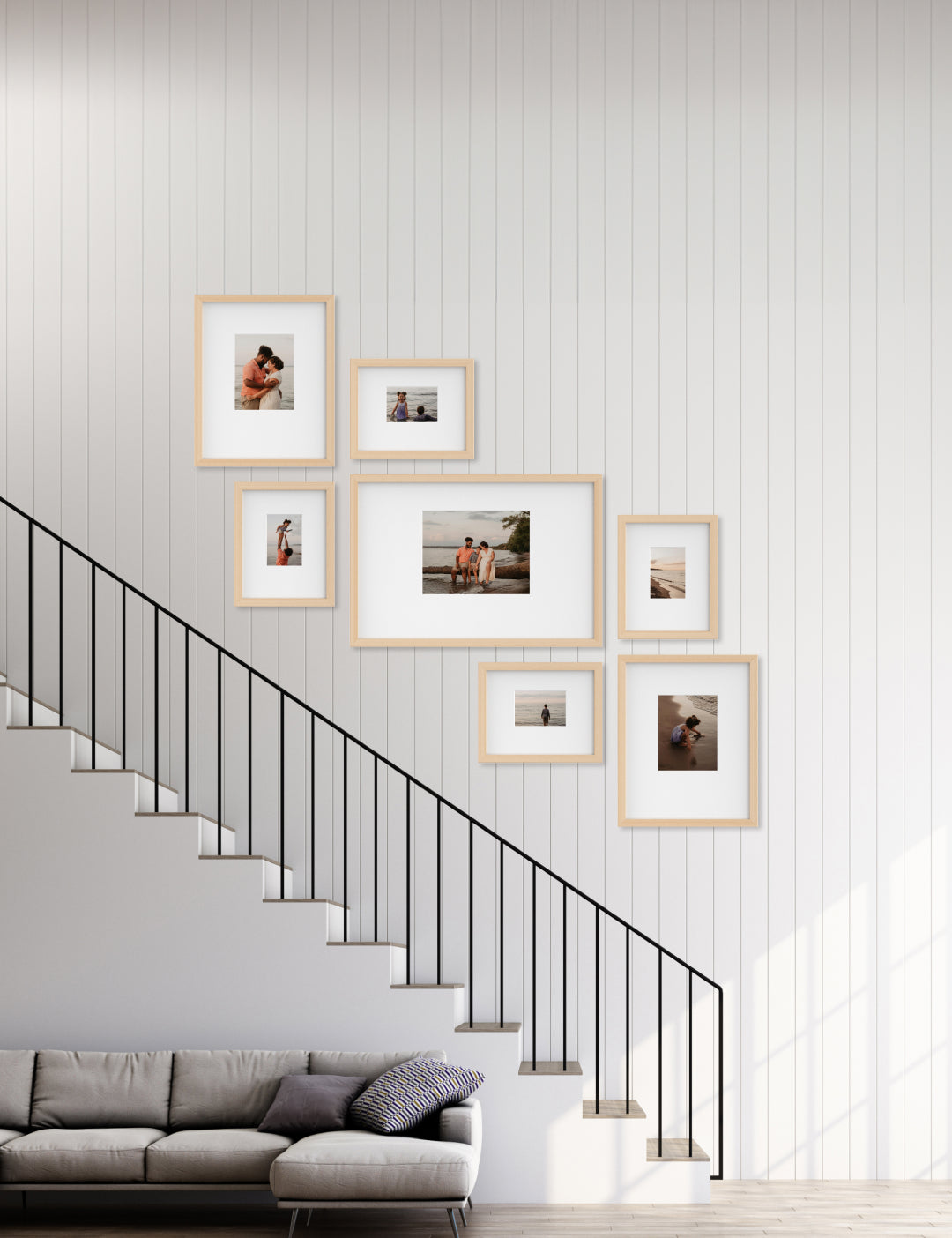 Custom Staircase Gallery Wall - 6 Natural Wood Framed Photos - by Bobby ...