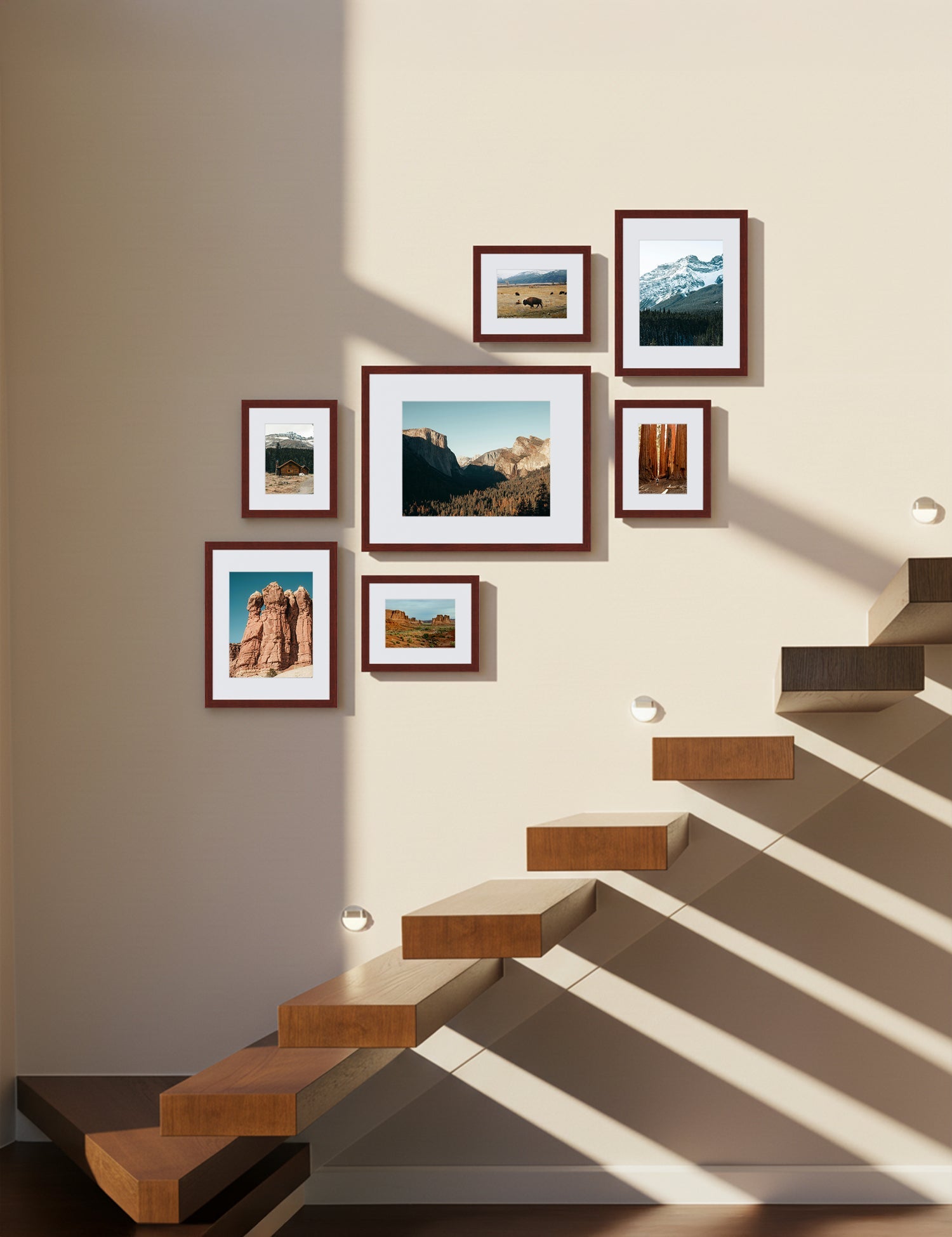 The Classic Medium Staircase Gallery Wall - 7 x Brown Frame Set with Mat - by Bobby Berk ...