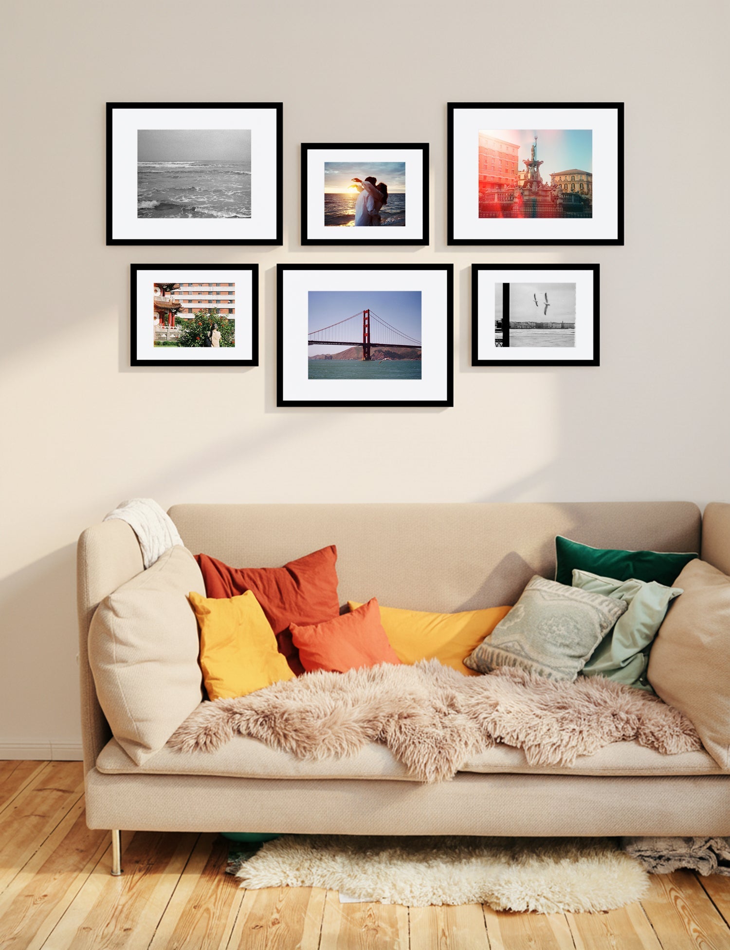 The Classic Offset Grid Gallery Wall - 6 x Black Frame Set with Mat ...