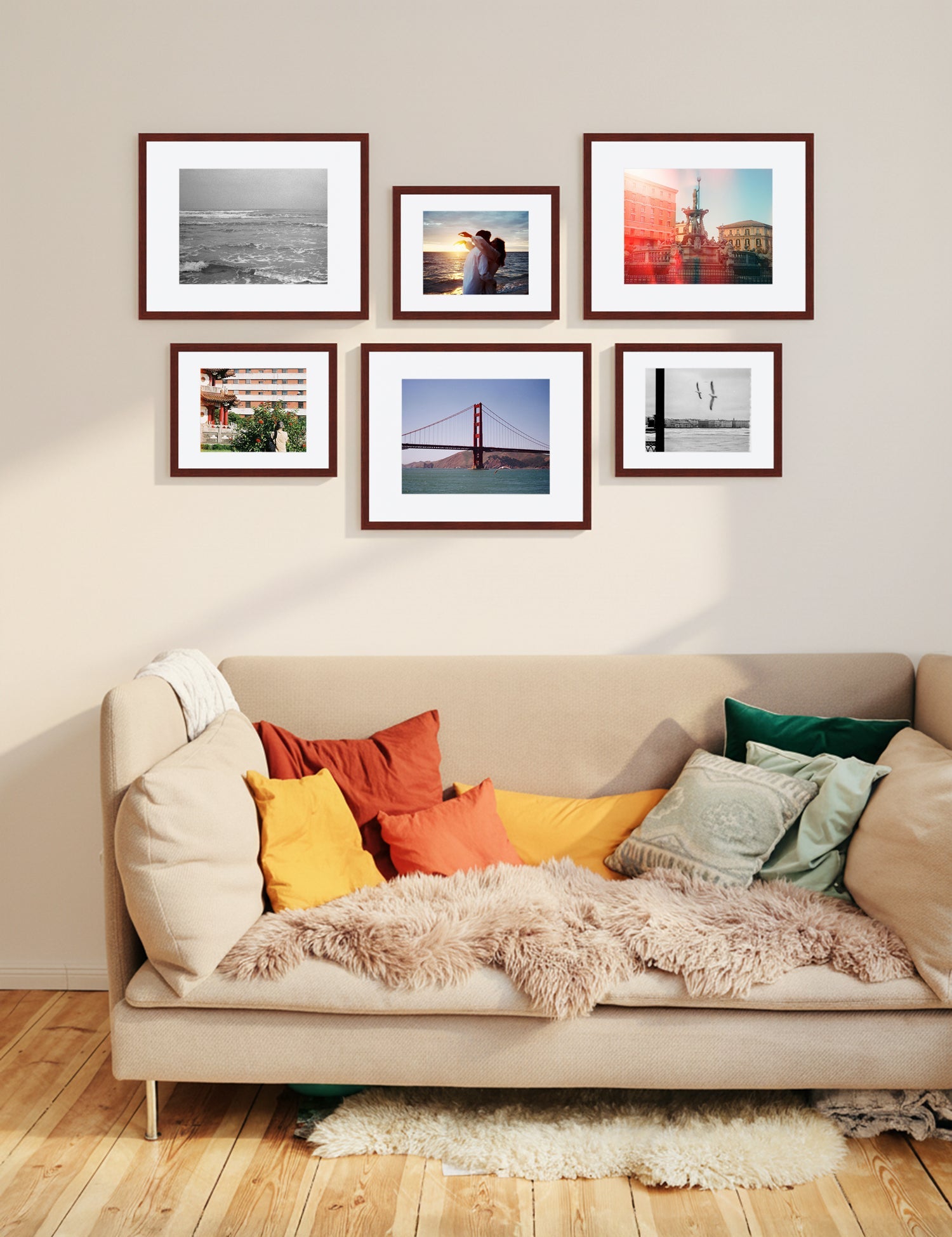 The Classic Offset Grid Gallery Wall - 6 x Brown Frame Set with Mat ...