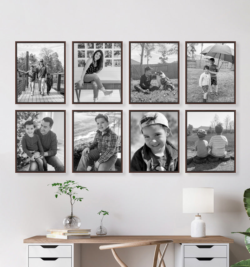 Perfect eight canvas - Brown framed photo gallery wall – Frameology